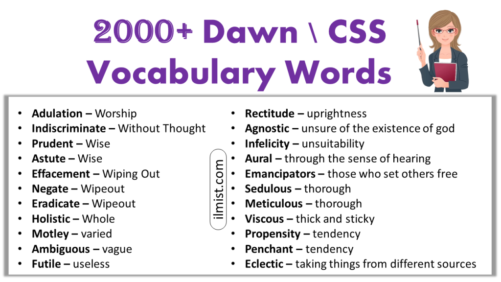 2000+ Dawn Vocabulary Words | CSS And FPSC Vocabulary - ilmist
